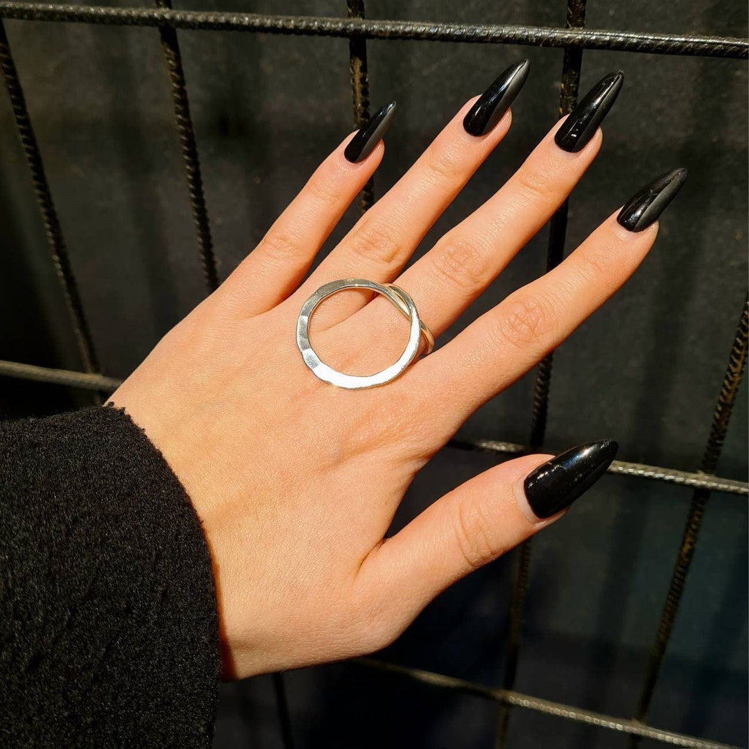 Hammered Sterling Silver Circle Ring, Unique Silver Karma Ring ...
