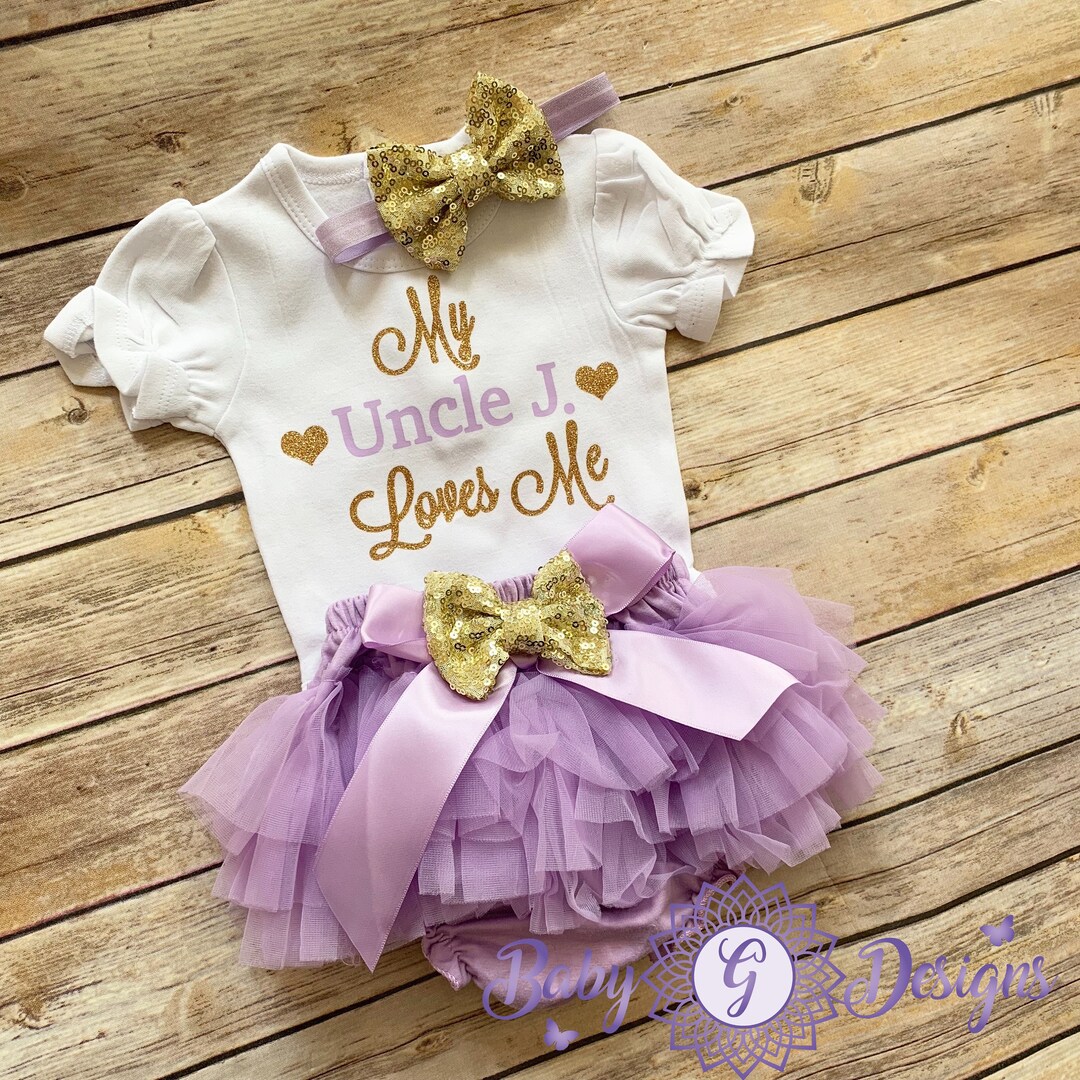 Personalized Baby Bodysuit: "my Uncle Loves Me" Outfit, Gold Glitter ...