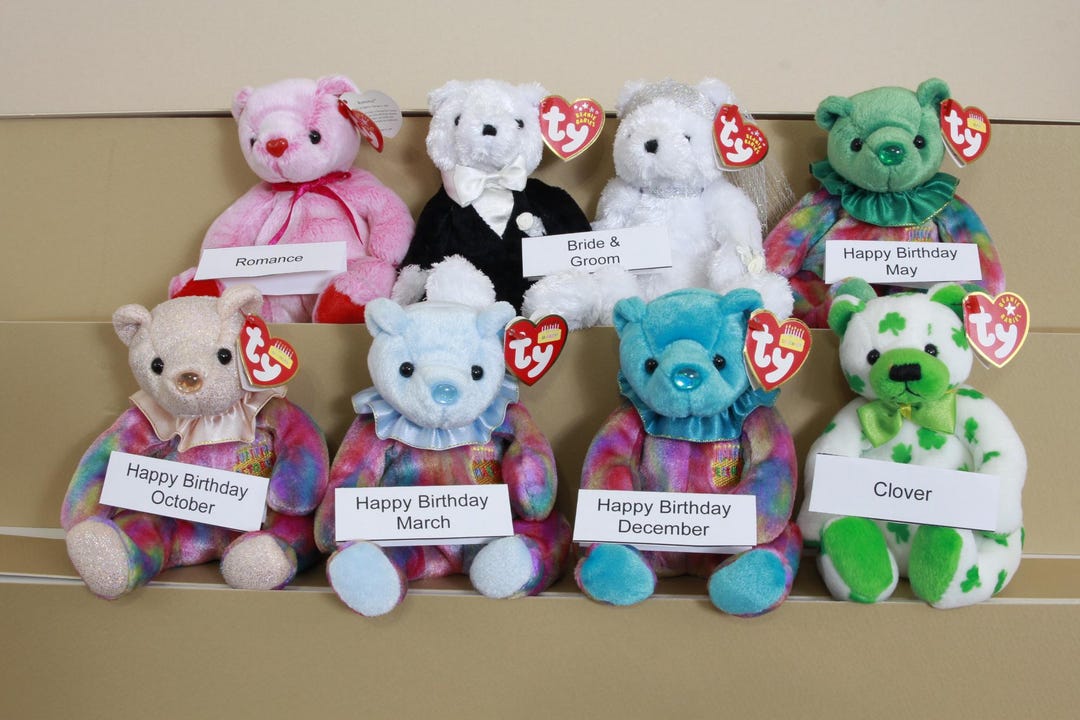 Vintage Assorted Ty Beanie Bears - Birthday, Bride Groom, Clover ...