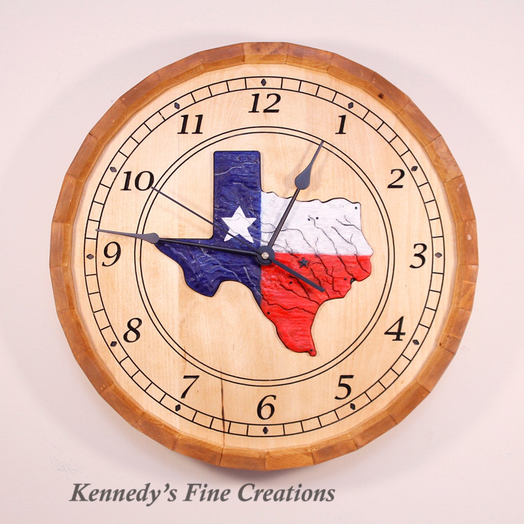 Texas Flag Engraved Stained Wood Clock Handcrafted Barrel - Etsy