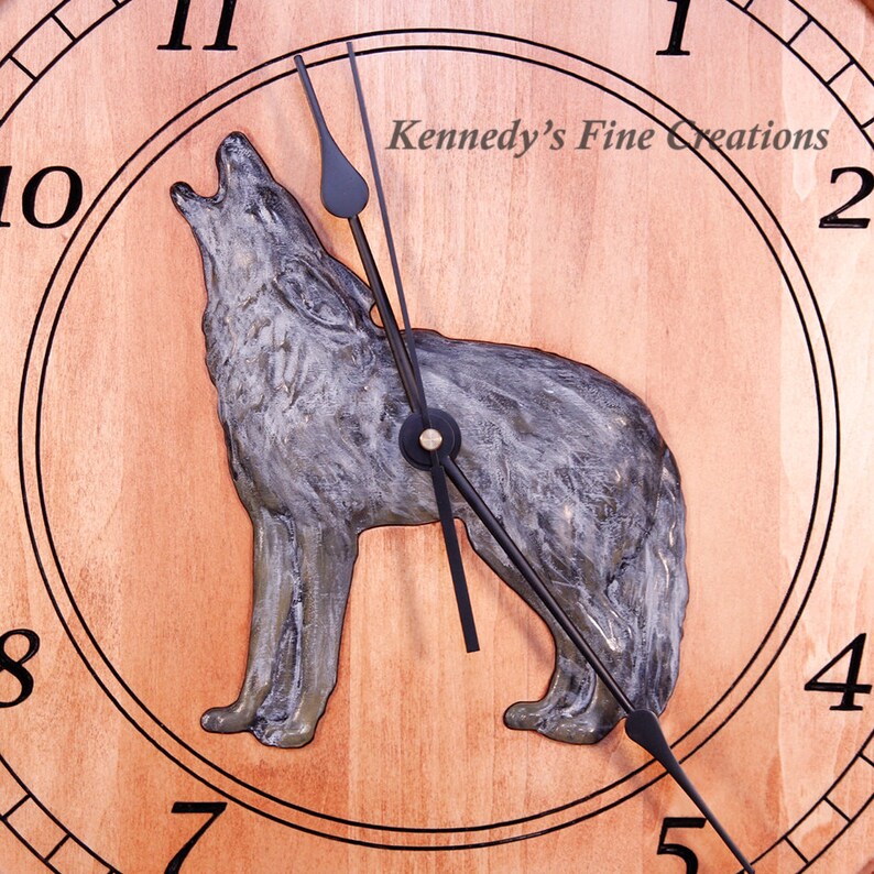 Wolf Engraved Stained Wood Clock Handcrafted Barrel - Etsy