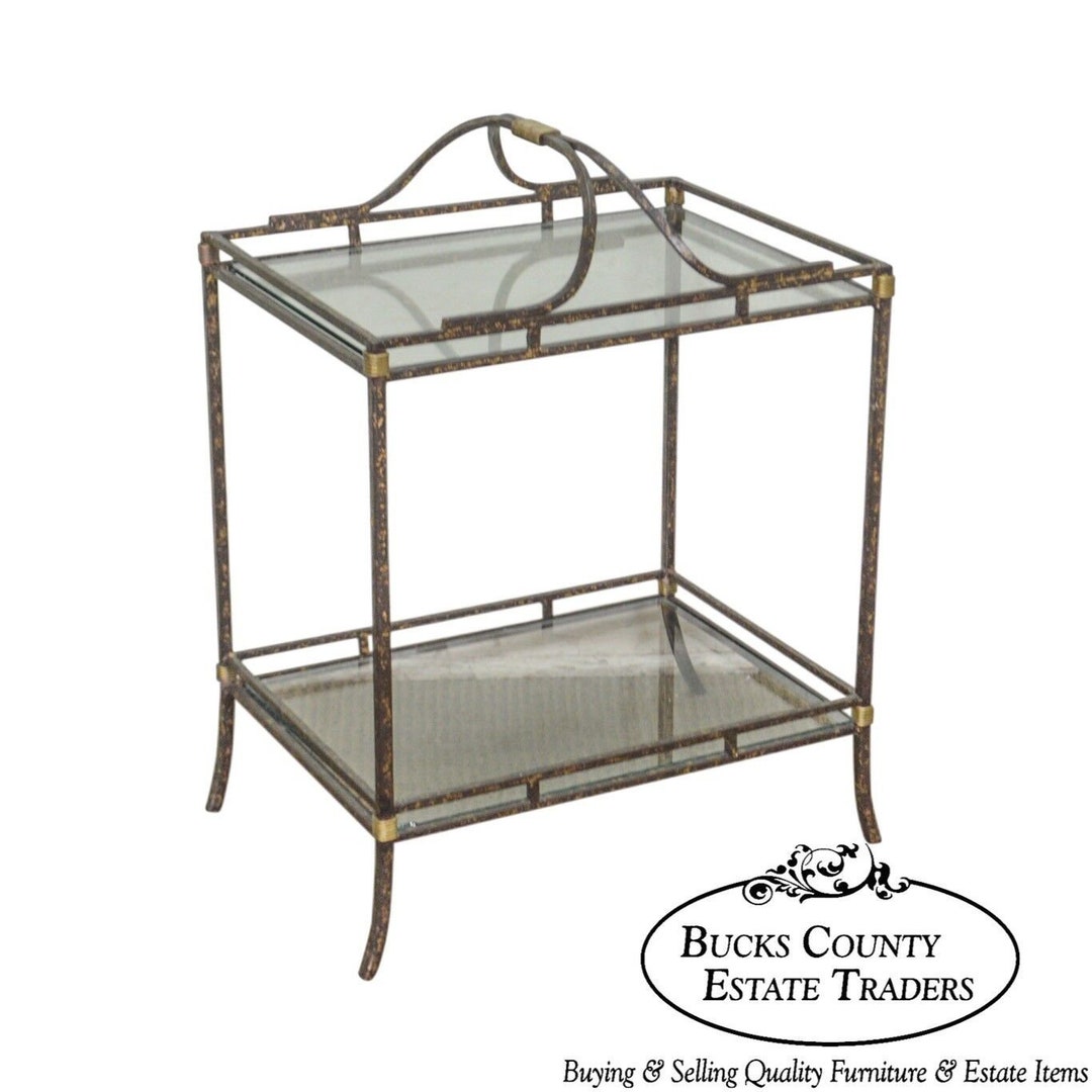 Quality Wrought Iron Glass & Brass 2 Tier Side Table Stand - Etsy