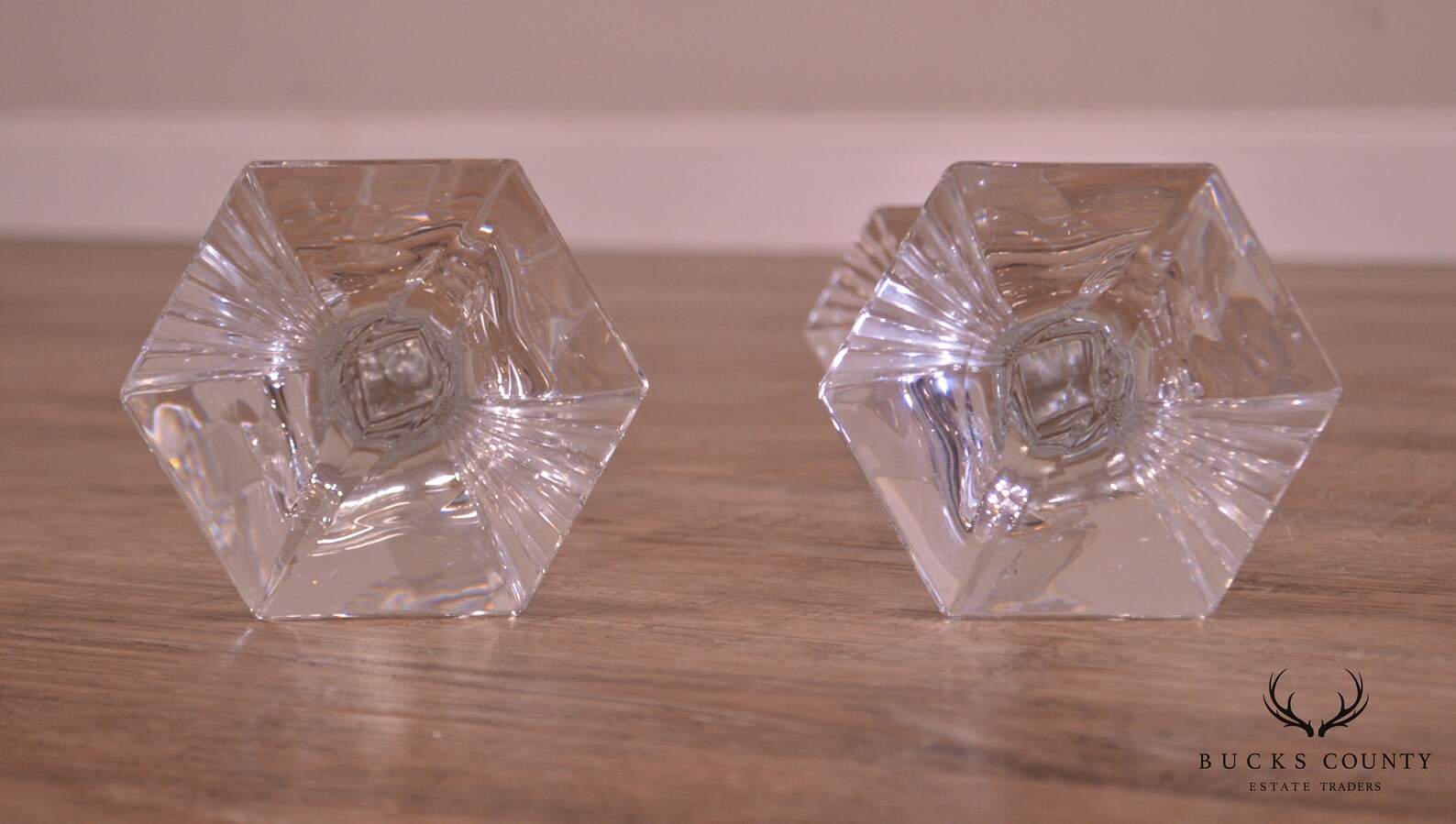 Pair of Crystal Hexagonal Column Candle Holders Flared Base & | Etsy