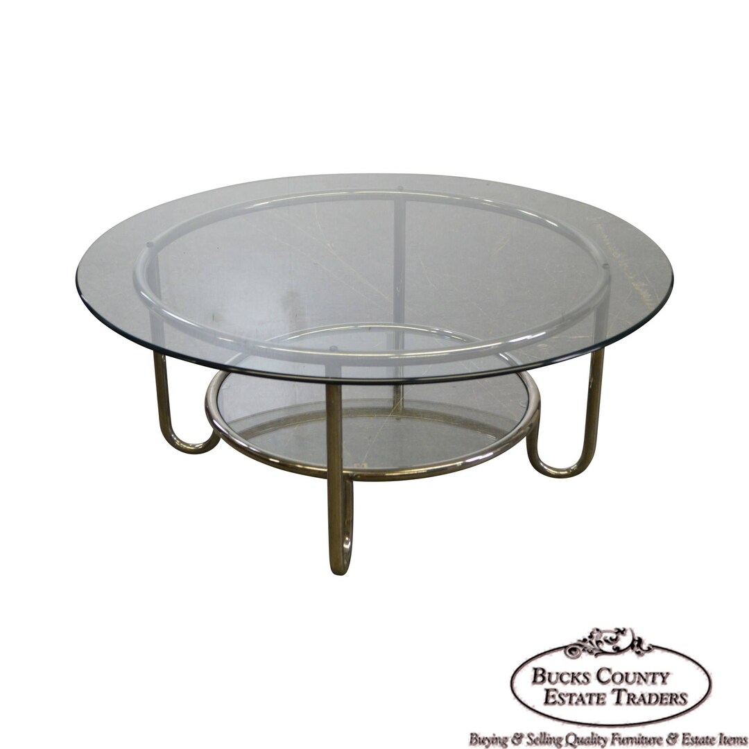 Art Deco Round Tubular Chrome Glass Top Coffee Table - Etsy