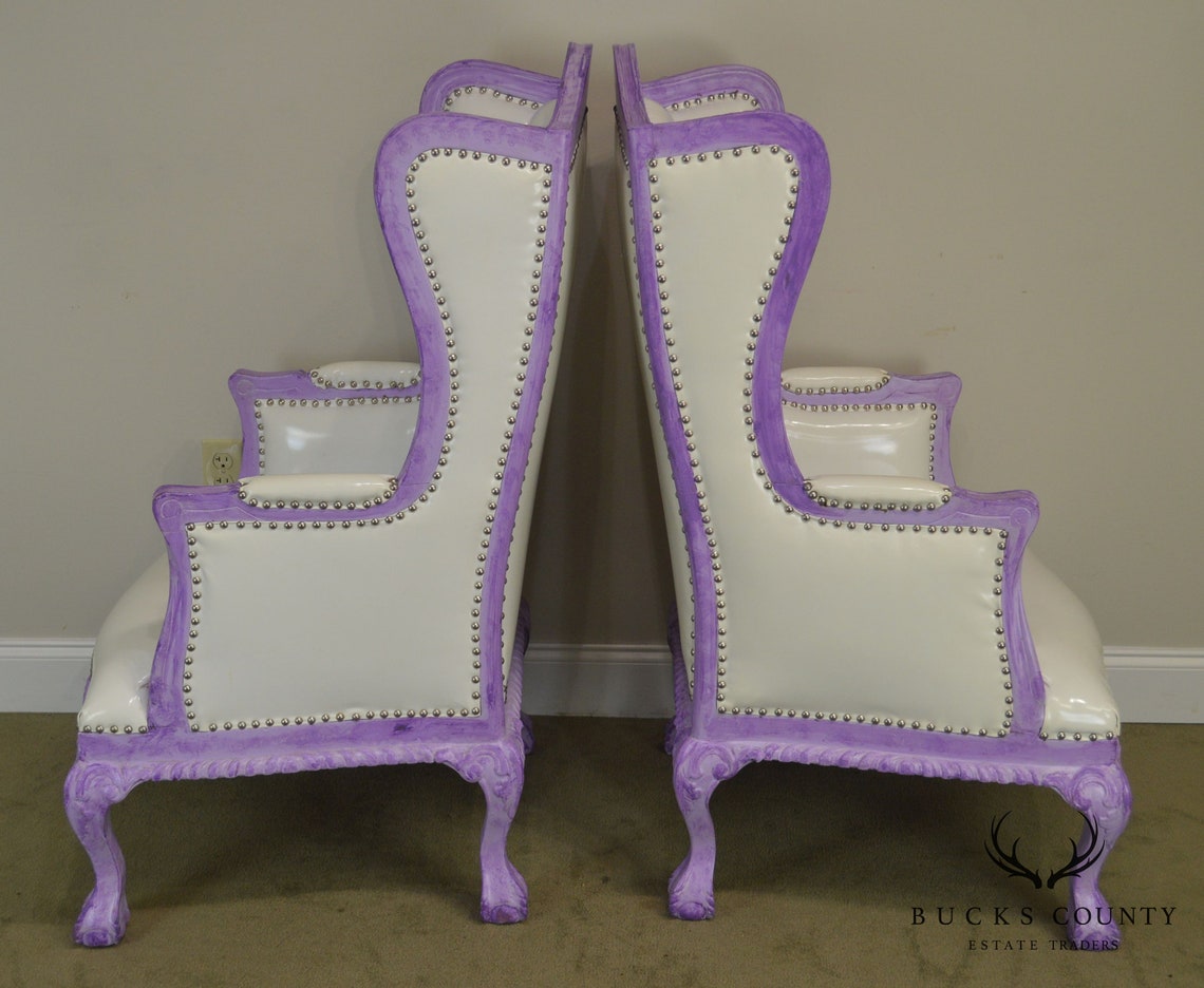 White & Purple Pair Rococo Style High Back Wing Chairs | Etsy
