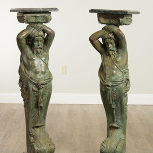 Bronze Marble Top Pair "telamon" Greek God Statues, 48" Pedestals - Etsy