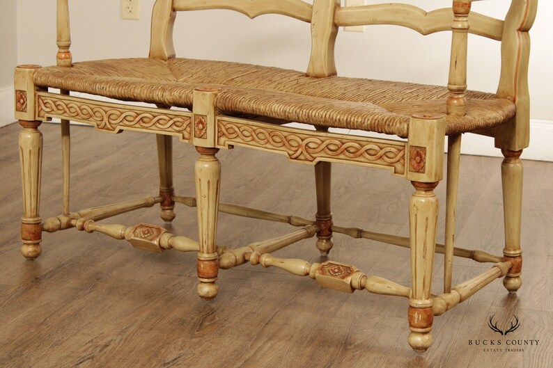 Rustic French Country Style Paint Frame Rush Seat Settee - Etsy