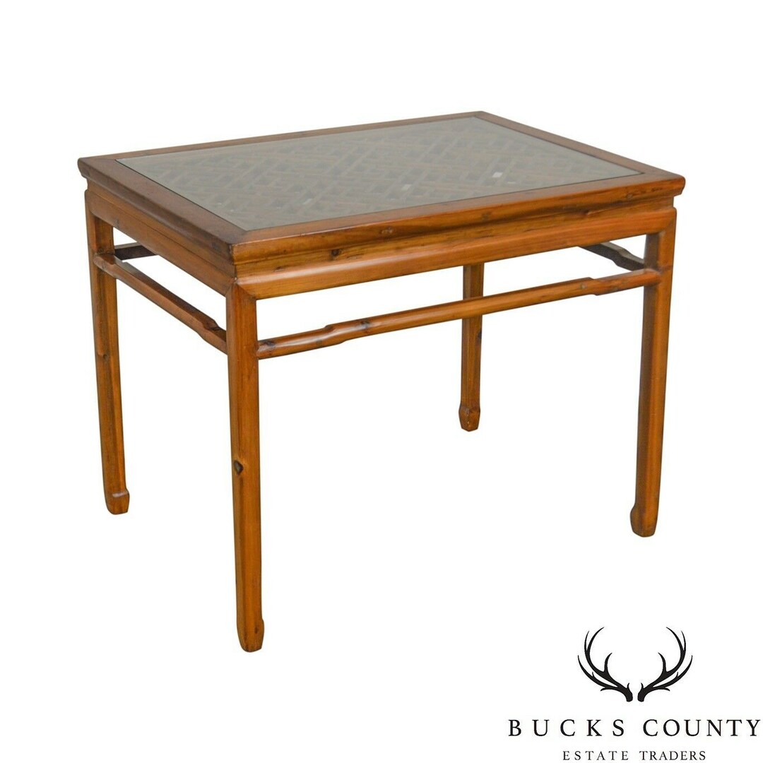 Vintage Chinese Lattice Work Table With Glass Top - Etsy