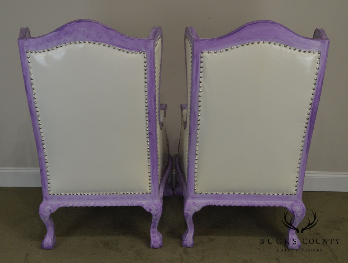 White & Purple Pair Rococo Style High Back Wing Chairs | Etsy