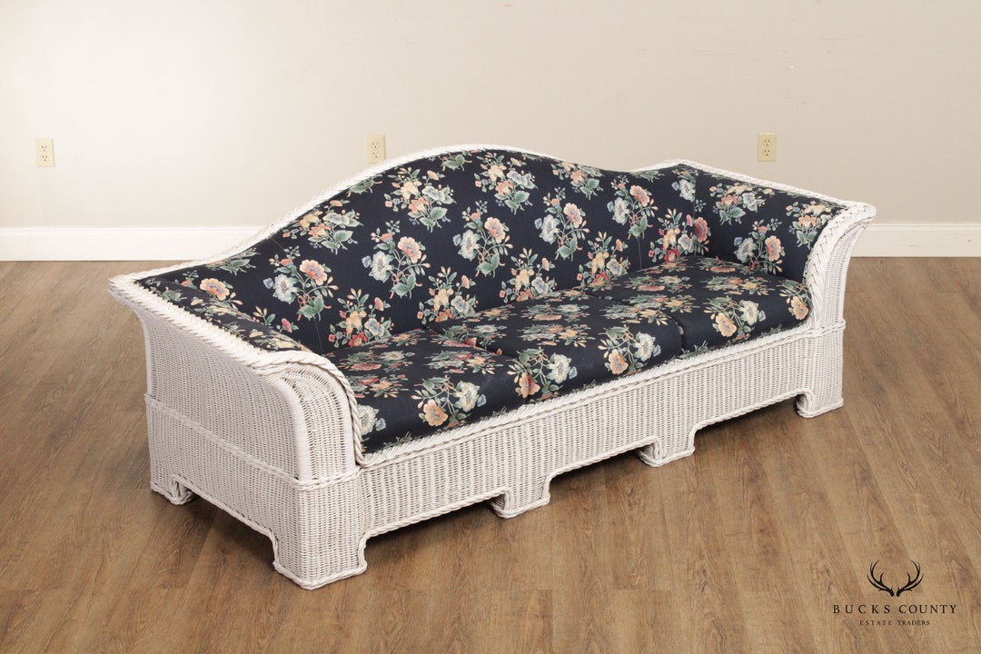 Traditional White Wicker Camelback Sofa - Etsy