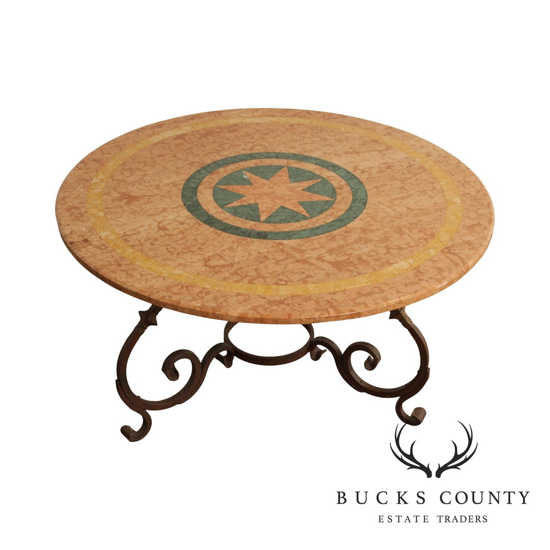 Tuscan Style Iron Scroll Base Round Marble Top Dining Table - Etsy