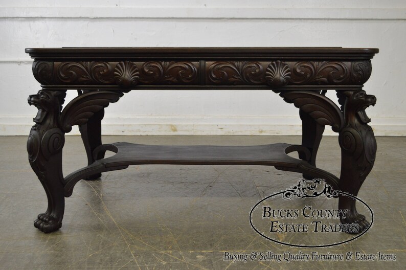 Horner Antique Carved Standing Winged Griffin Library Table | Etsy