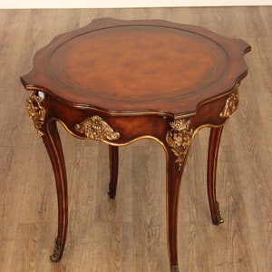 European Crossroads Renaissance Revival Style Leather Top Accent Table ...