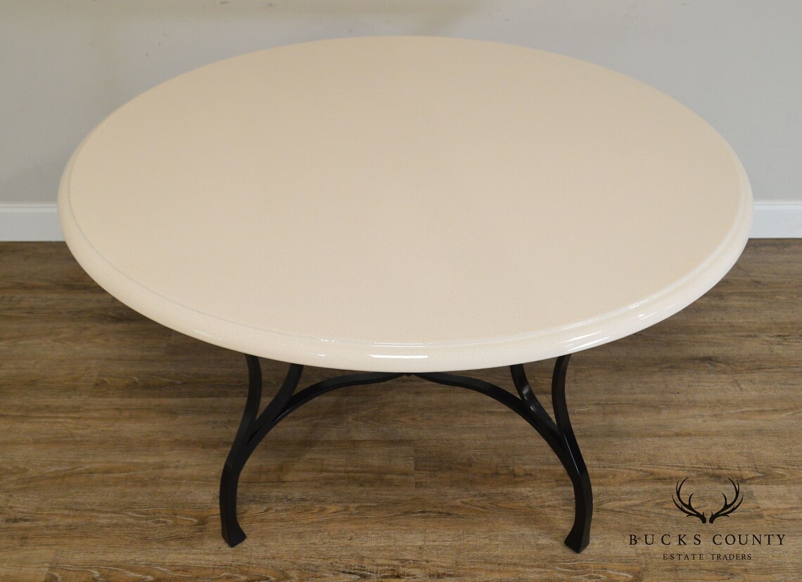 Custom Wrought Iron Base Glazed Stone Round Dining Table | Etsy