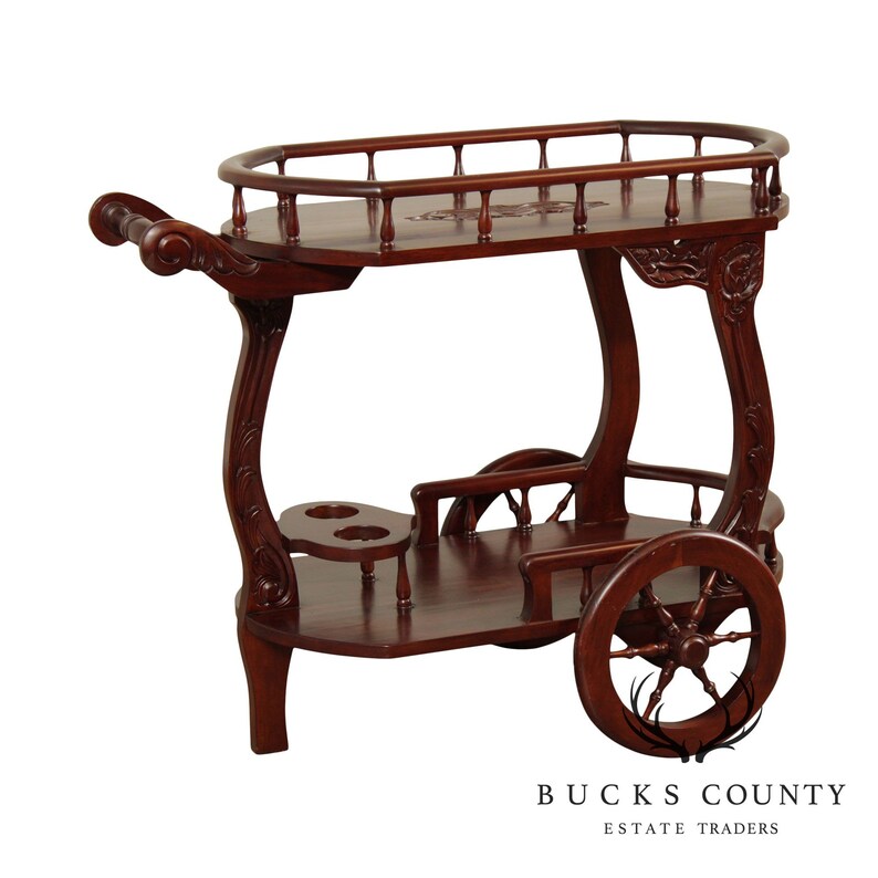 Vintage Solid Mahogany Wood Carved Tea Cart - Etsy