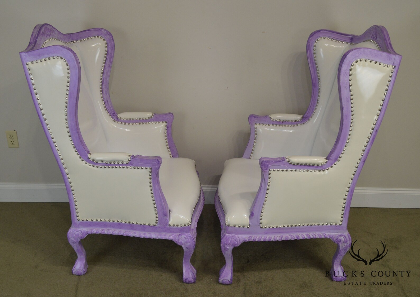 White & Purple Pair Rococo Style High Back Wing Chairs | Etsy