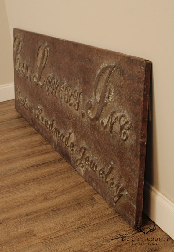 Vintage Copper Trade Sign, Custom Handmade Jewelry - Gem