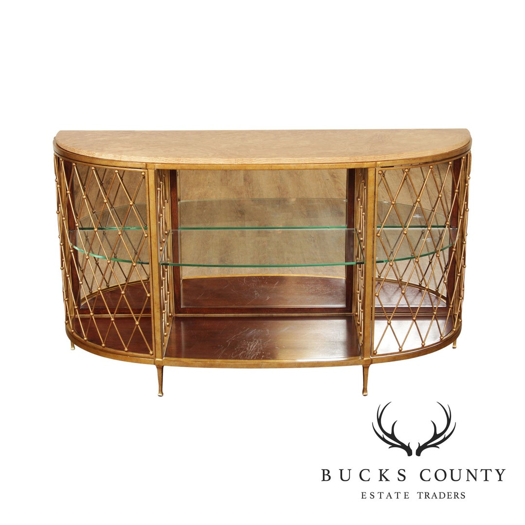 Directoire Style Gilt Metal Demilune Marble Top Bar Credenza Sideboard ...