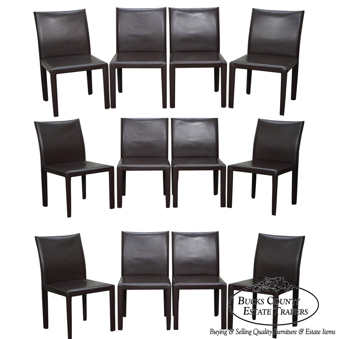 Maria Yee Set of 12 Brown Leather Dining Chairs - Etsy