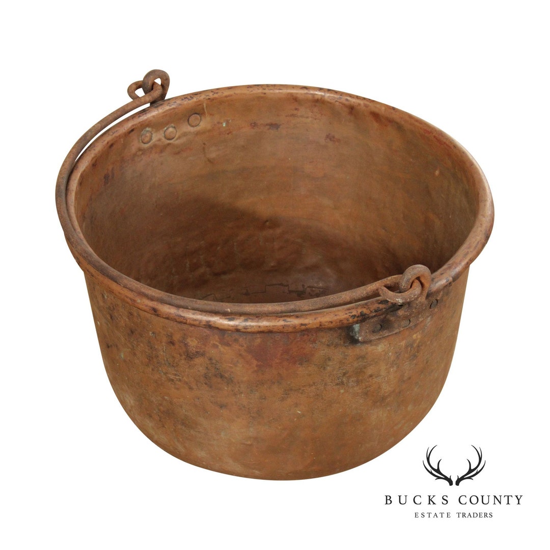Antique Hammered Copper Pot With Iron Handle - Etsy