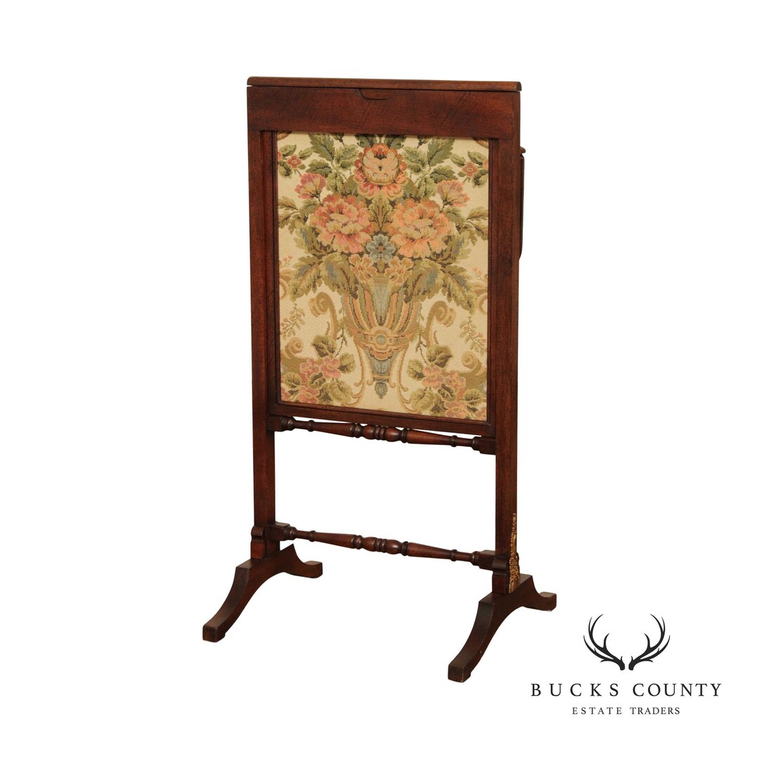 English Victorian Floral Needlepoint Fire Screen - Etsy