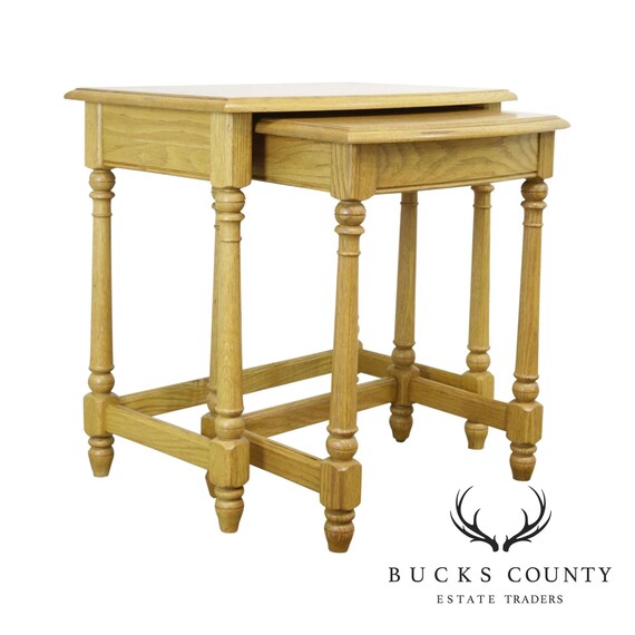 Ethan Allen Oak Nesting Side Table Etsy