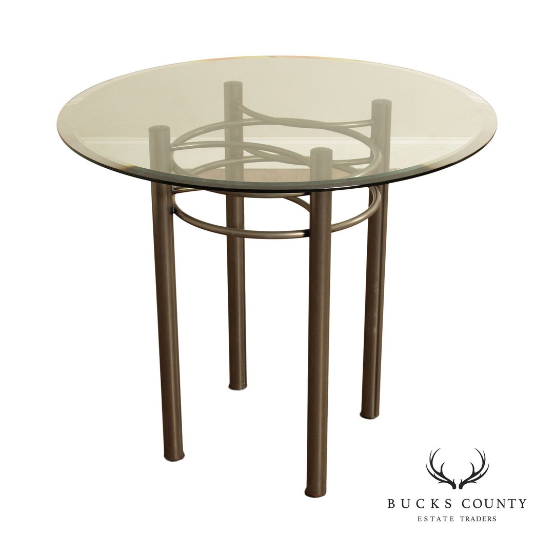Contemporary Round Glass Top Steel Pub Table - Etsy