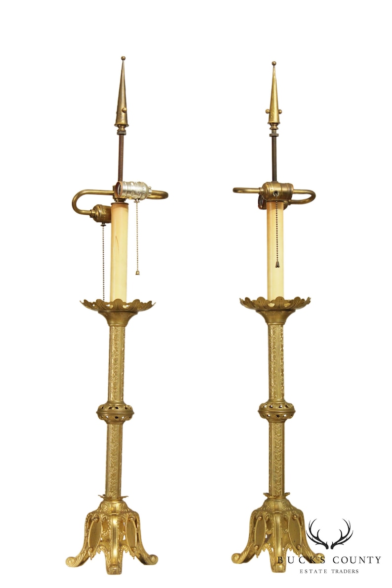 Gothic Revival Antique Aesthetic Brass Pair Converted - Etsy