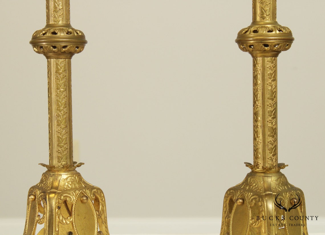 Gothic Revival Antique Aesthetic Brass Pair Converted - Etsy