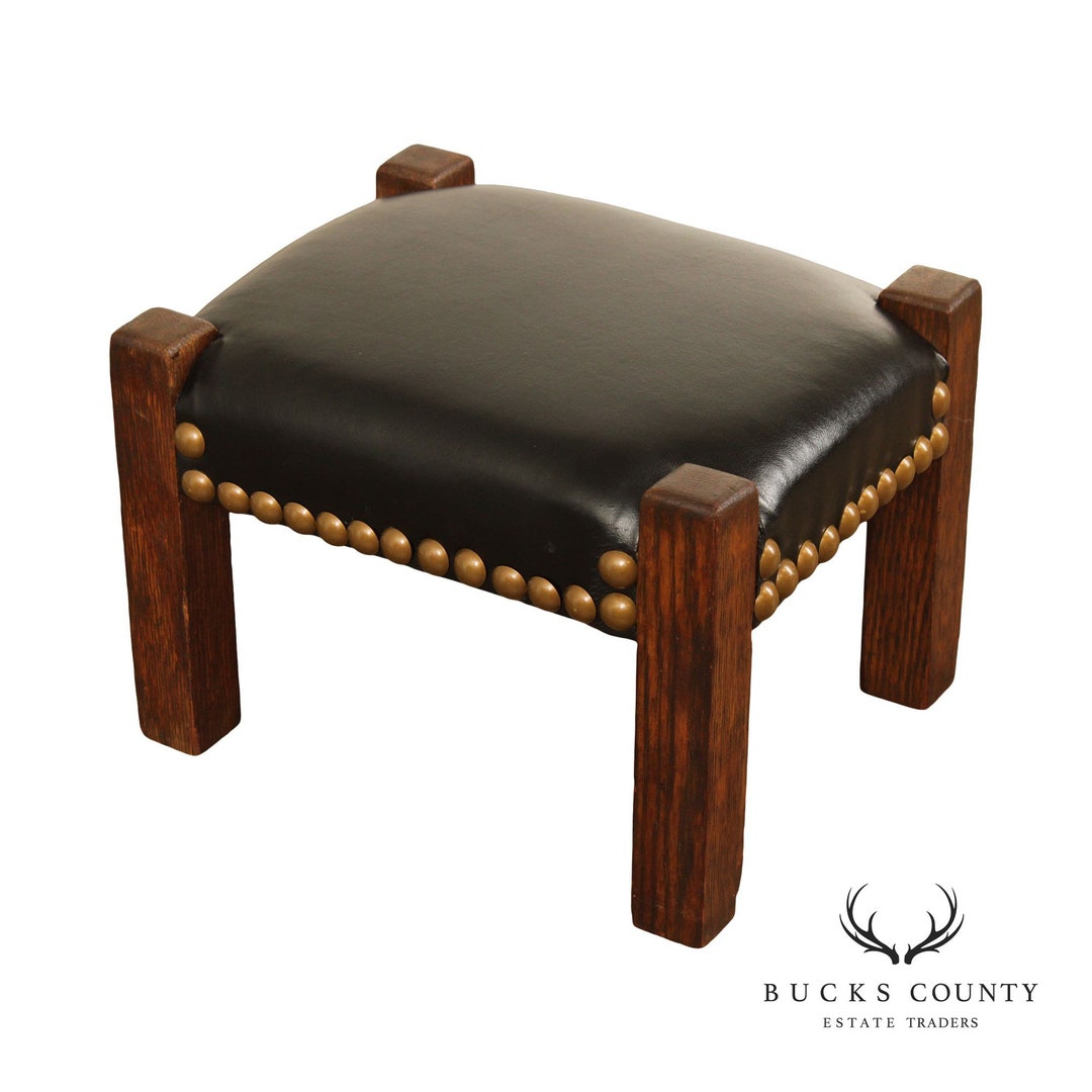 Mission Style Antique Oak and Leather Foot Stool - Etsy