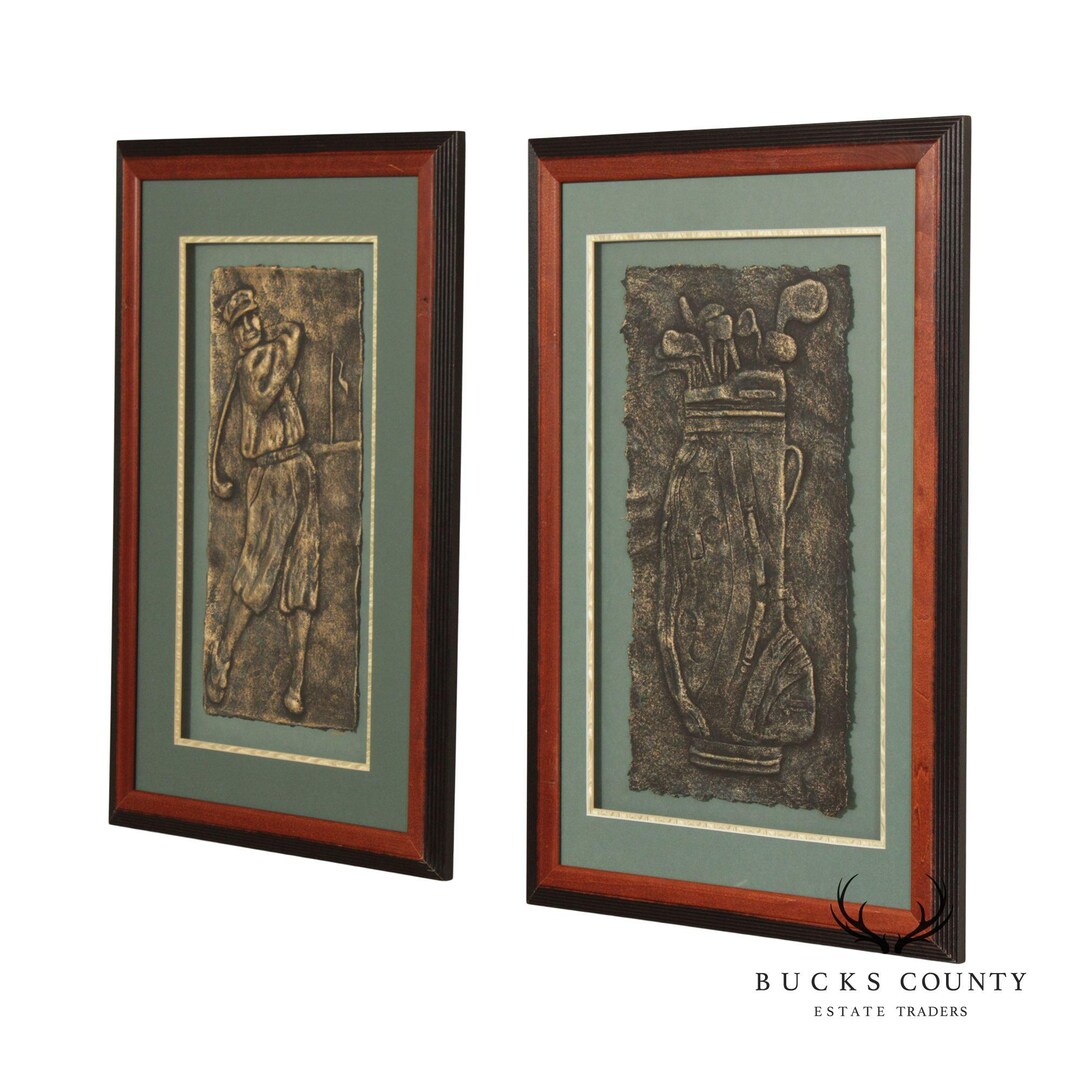 Frank Walcutt Vintage Golf Theme Pair Plaster Relief Prints, Custom ...