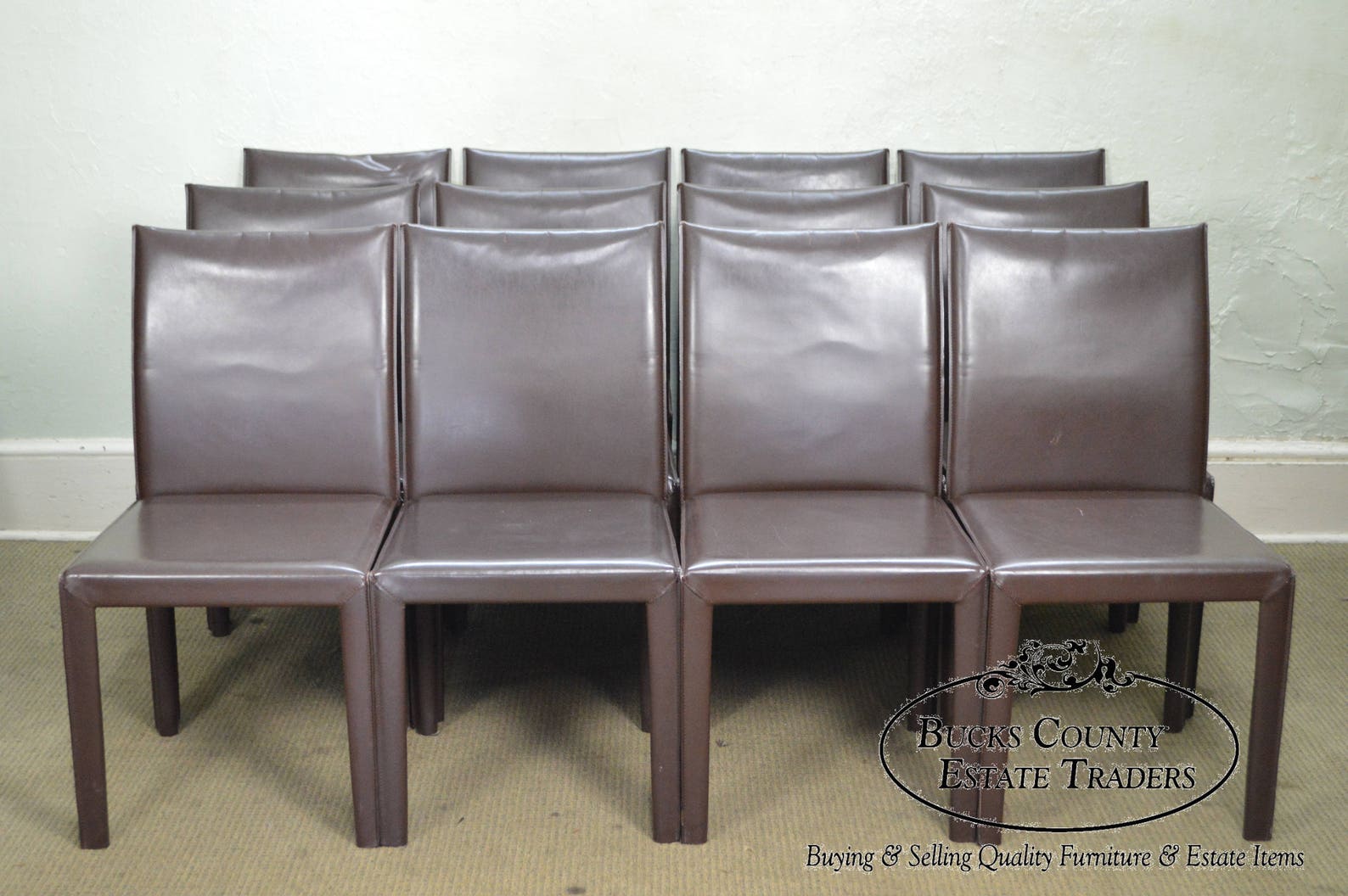 Maria Yee Set of 12 Brown Leather Dining Chairs | Etsy