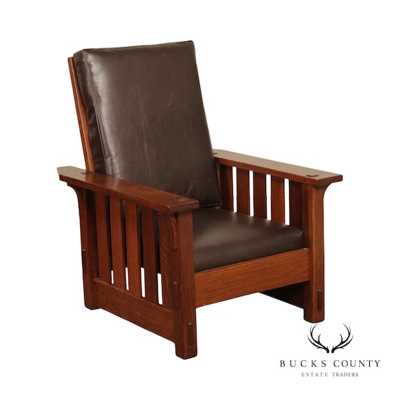 Gustav Stickley Antique Mission Oak and Leather Reclining Morris Chair Etsy Canada