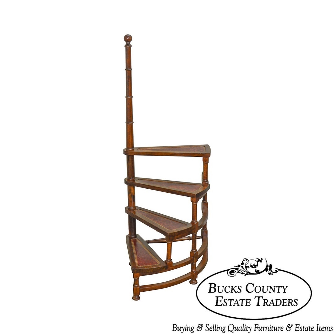 English Regency Style Carved Mahogany Tooled Leather Spiral Library ...