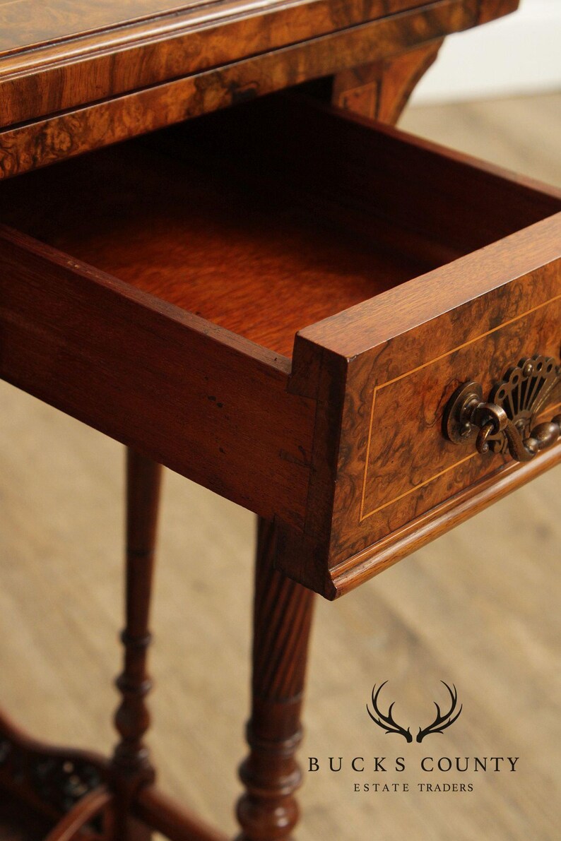 Antique English Burl Walnut Inlaid Games Table - Etsy