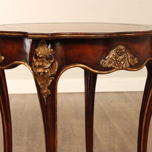 European Crossroads Renaissance Revival Style Leather Top Accent Table ...