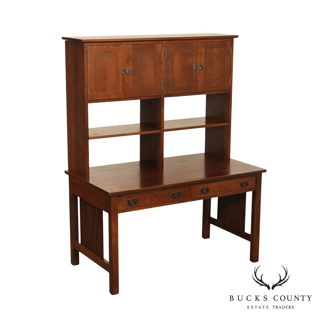 Stickley Mission Collection Oak Spindle Desk With Hutch - Etsy