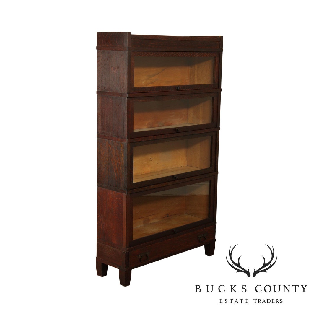 Mission Oak Antique Barrister 4 Stack Bookcase With Drawer - Etsy