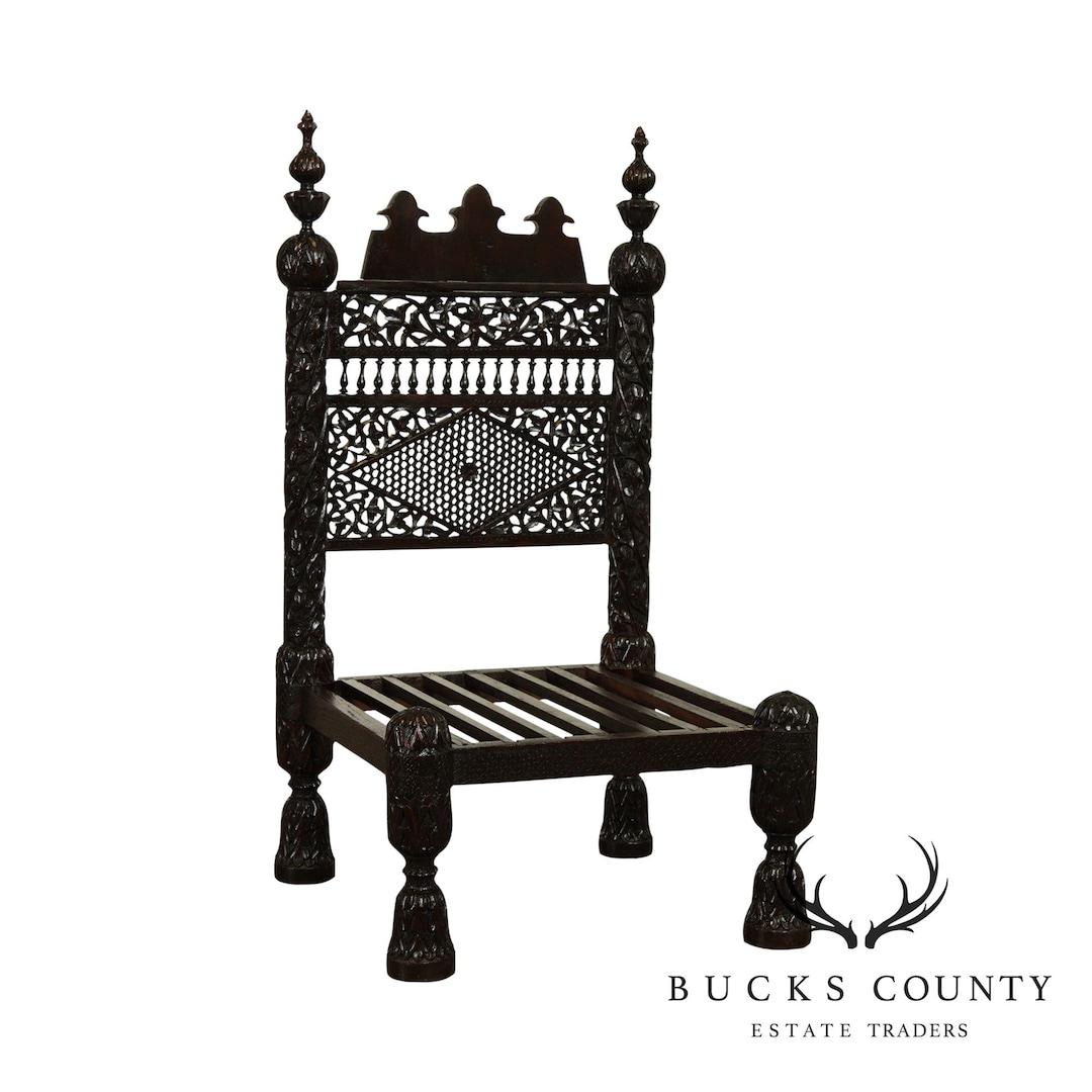Antique Indian Hand Carved Low Pidda Chair - Etsy