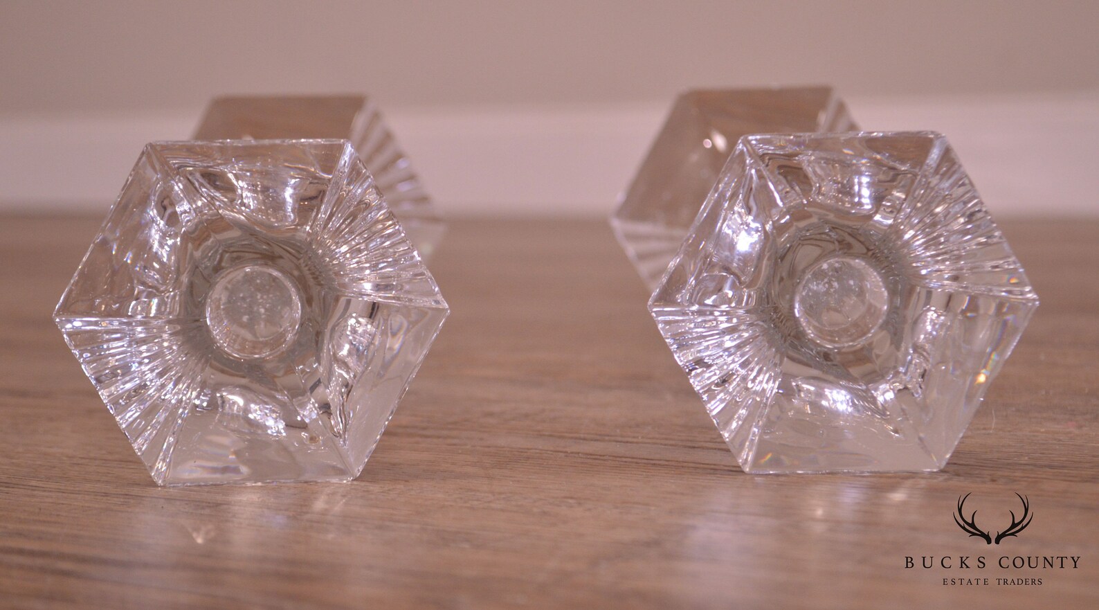 Pair of Crystal Hexagonal Column Candle Holders Flared Base & - Etsy