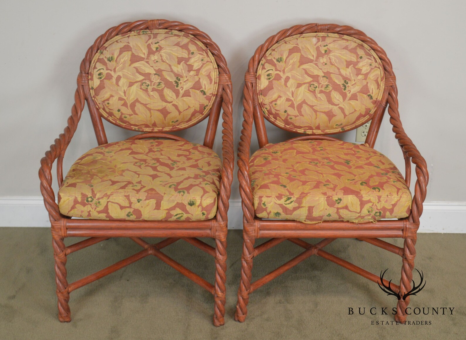 Mcguire of San Francisco Pair Painted Twist Rattan Armchairs - Etsy
