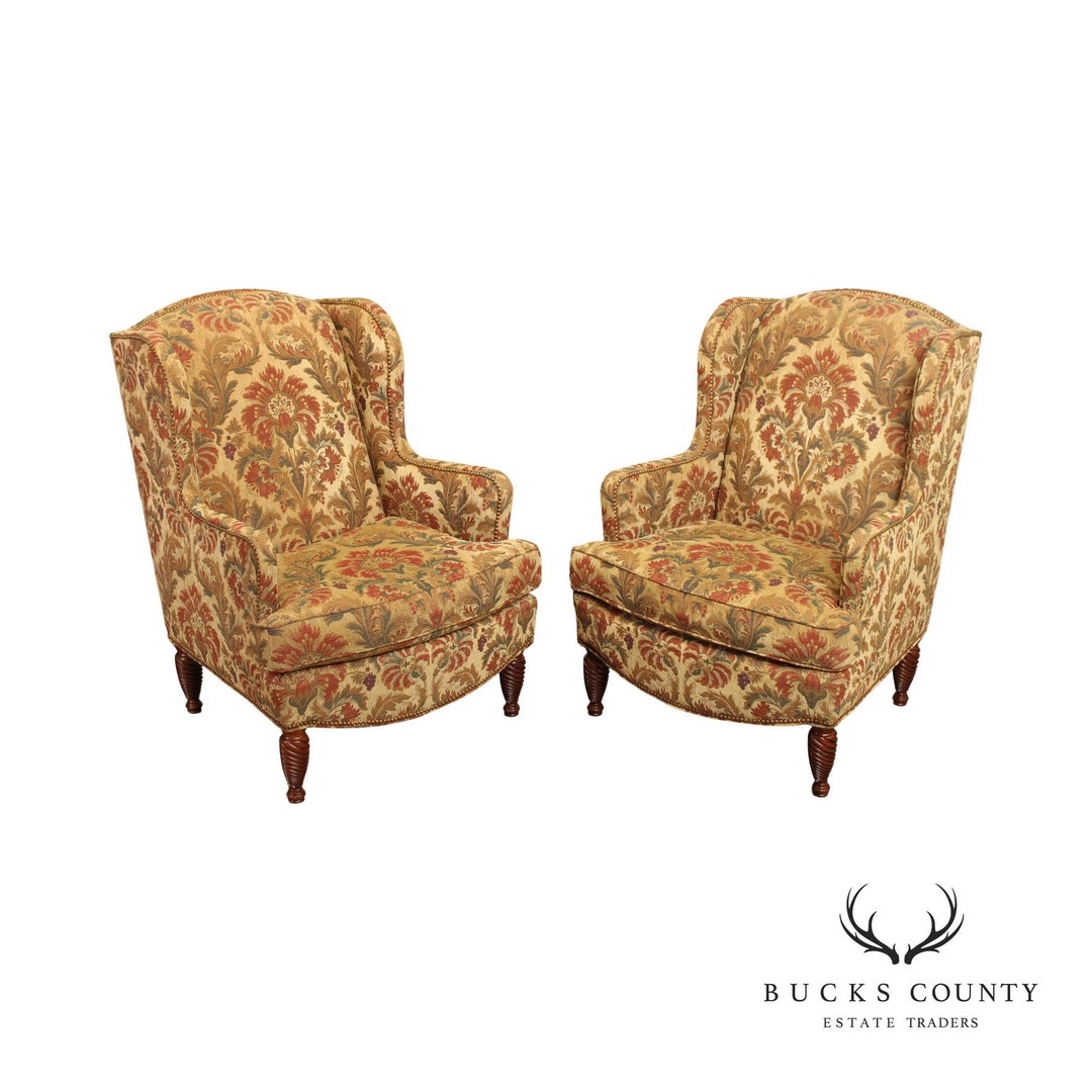 Woodmark Traditional Pair Custom Upholstered Wingback Chairs - Etsy
