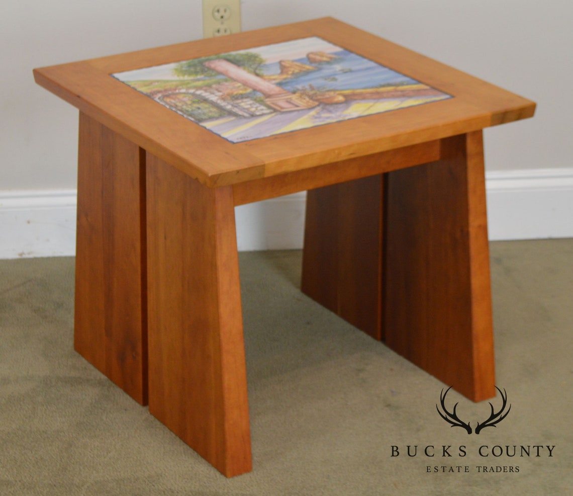 Studio Crafted Solid Cherry Square Side Tables W/ Hand Painted - Etsy