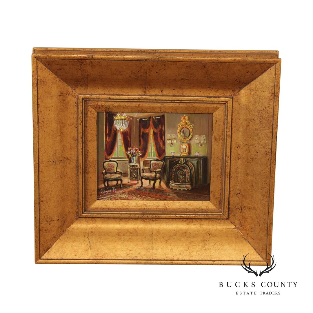 Vintage 20th C. Victorian Parlor Scene Oil Painting, Signed - Etsy