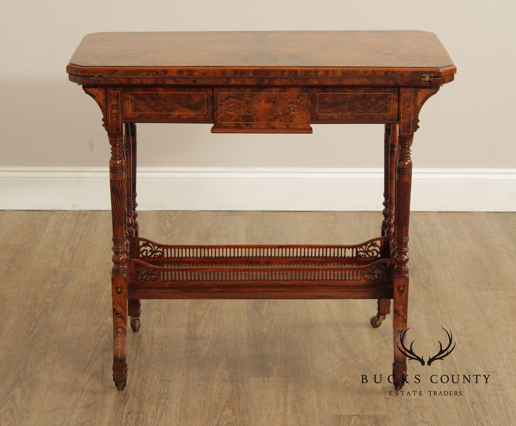 Antique English Burl Walnut Inlaid Games Table - Etsy