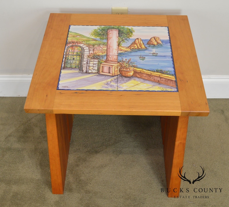 Studio Crafted Solid Cherry Square Side Tables W/ Hand Painted Italian ...