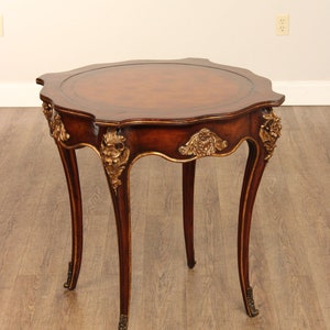 European Crossroads Renaissance Revival Style Leather Top Accent Table ...