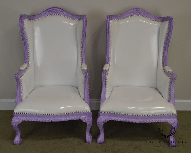 White & Purple Pair Rococo Style High Back Wing Chairs | Etsy
