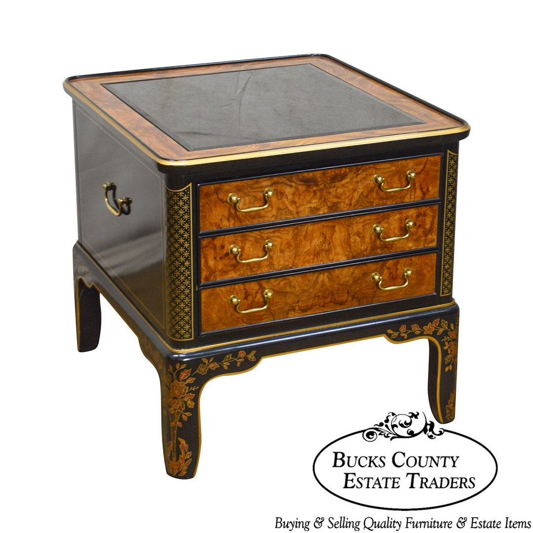 Drexel Heritage Et Cetera Chinoiserie Ebonized & Burl Wood 3 Drawer ...