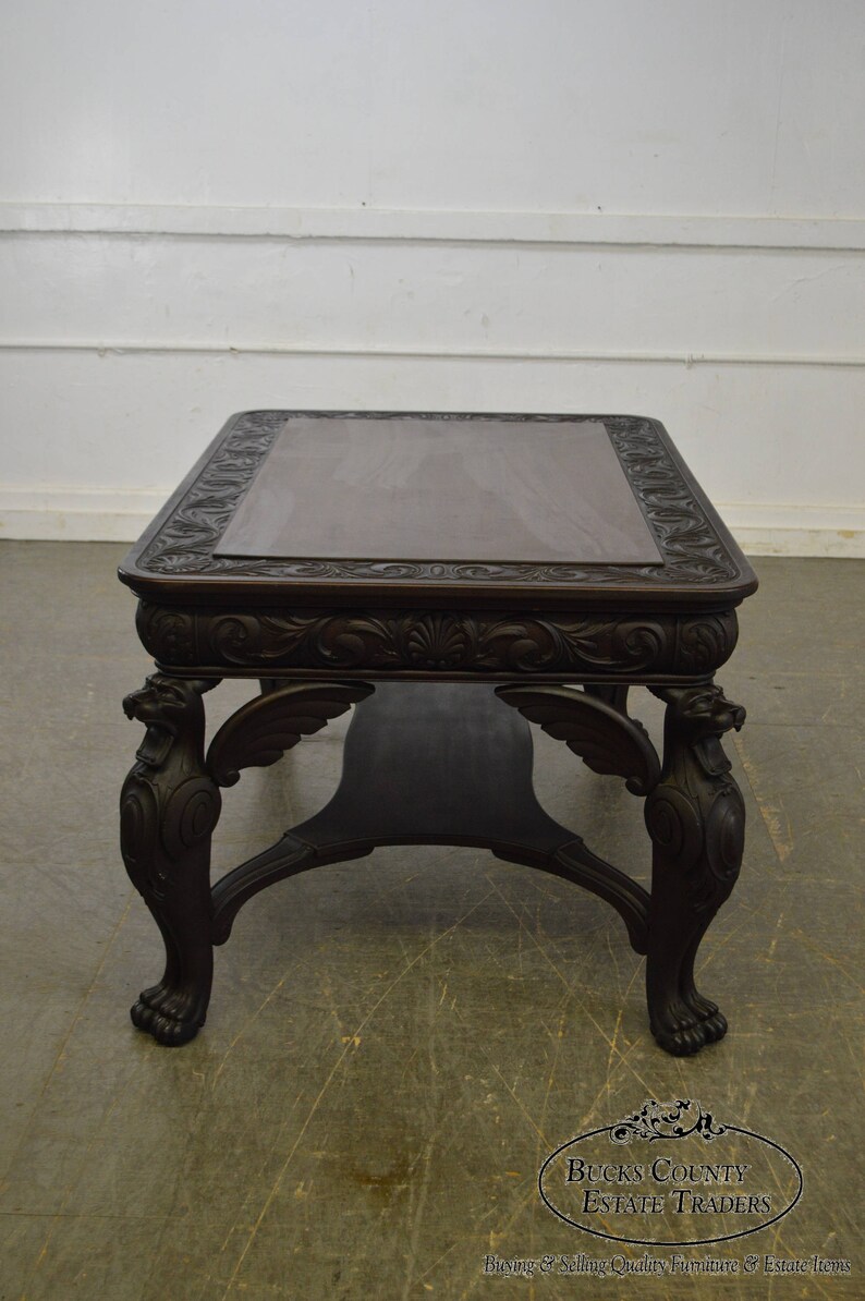Horner Antique Carved Standing Winged Griffin Library Table | Etsy